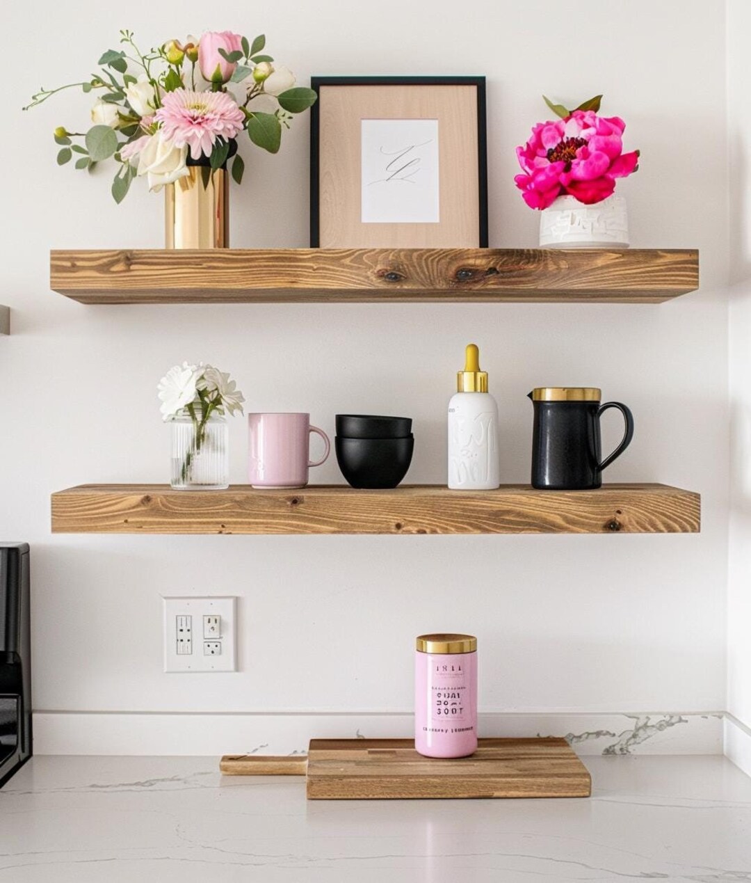 Natural Wood Floating Shelf Decorative Wall Shelves Wooden Floating ...