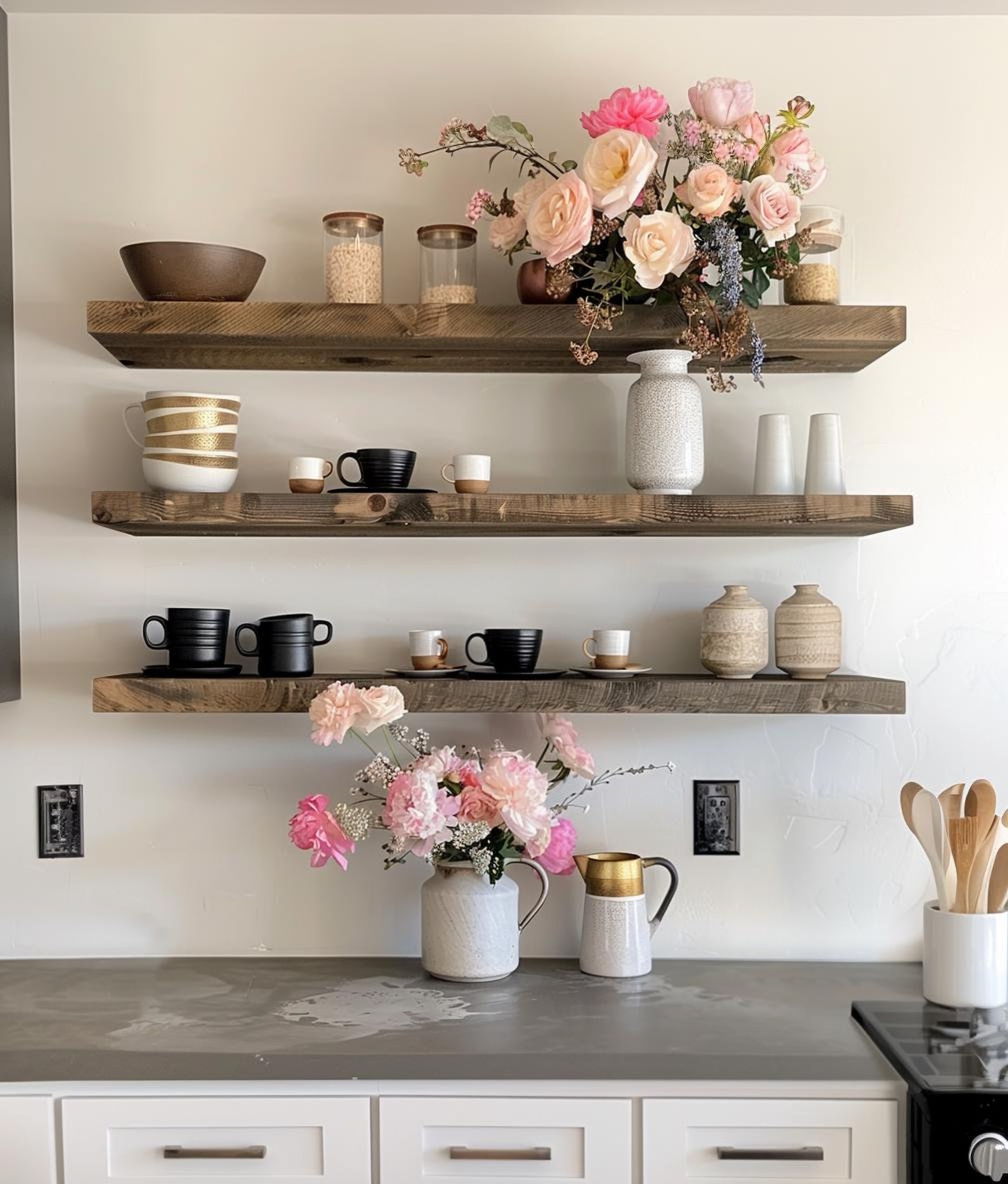 Natural Wood Floating Shelf Decorative Wall Shelves Wooden Floating ...