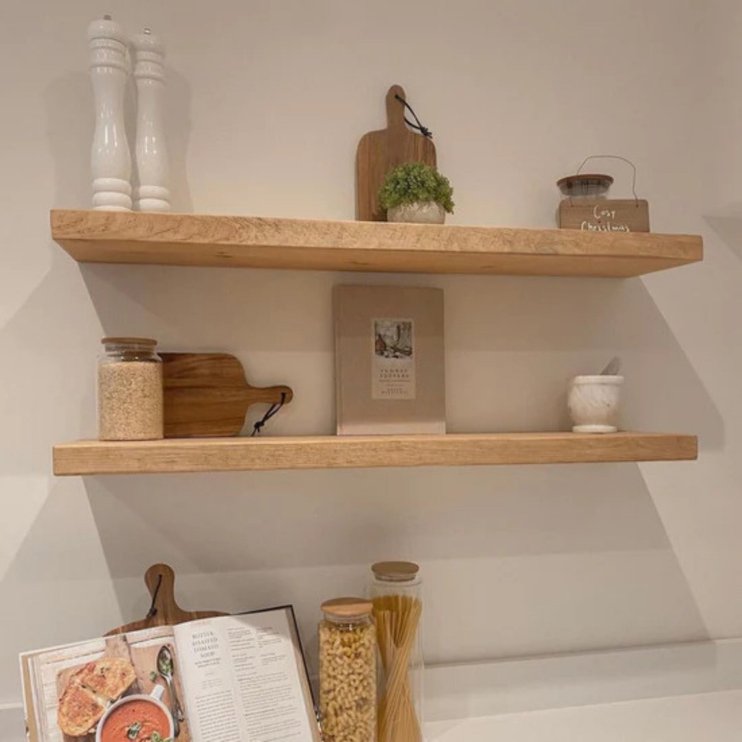 Natural Wood Floating Shelf Decorative Wall Shelves Wooden Floating ...