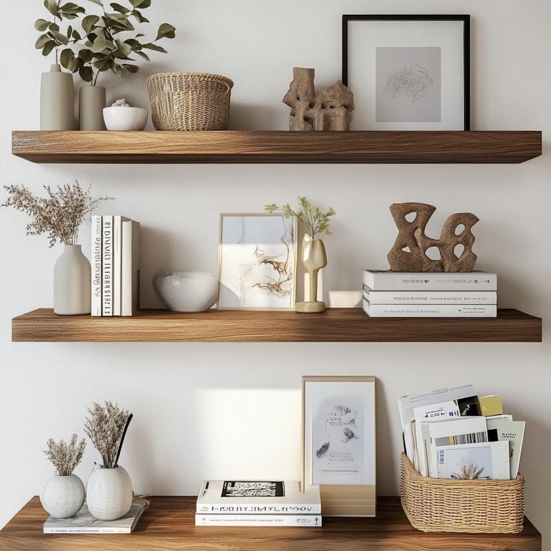 Natural Wood Floating Shelf Decorative Wall Shelves Wooden Floating ...