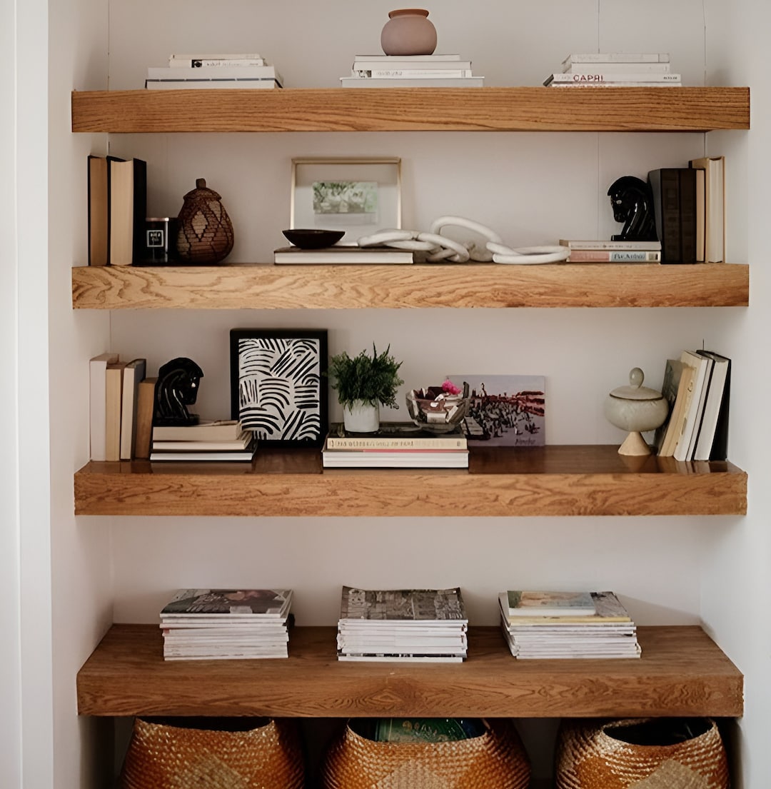 Natural Wood Floating Shelf Decorative Wall Shelves Wooden Floating ...