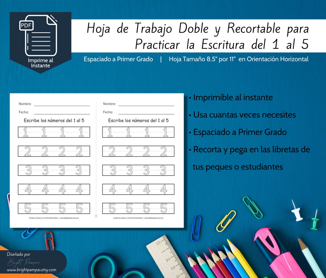 Hoja de Trabajo Doble y Recortable para Practicar Escritura - Etsy España
