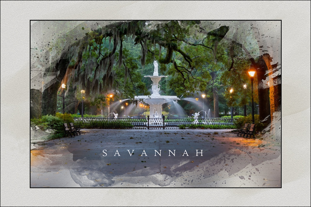 Watercolor Textured Print, Forsyth Park, Savannah, Georgia. Wall Art - Etsy