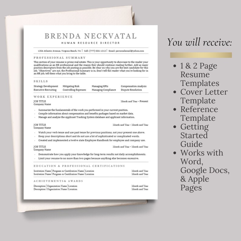 HR Resume Template Word, Resume ATS Template for HR Professional ...