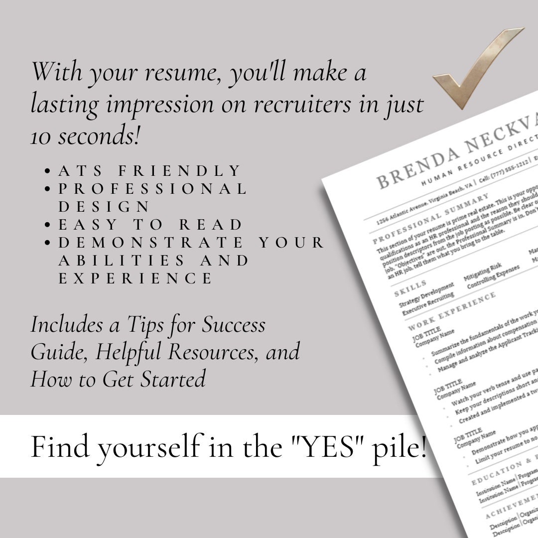HR Resume Template Word, Resume ATS Template for HR Professional ...