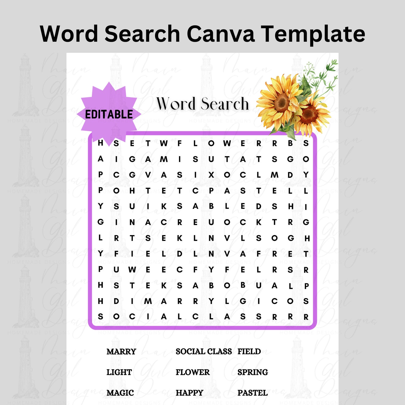 EDITABLE Word Search Template | Canva Editable | Word Search ...