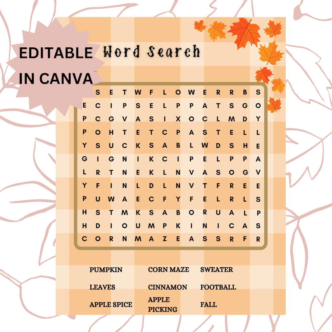 EDITABLE Word Search Template | Canva Editable | Word Search | Fall ...