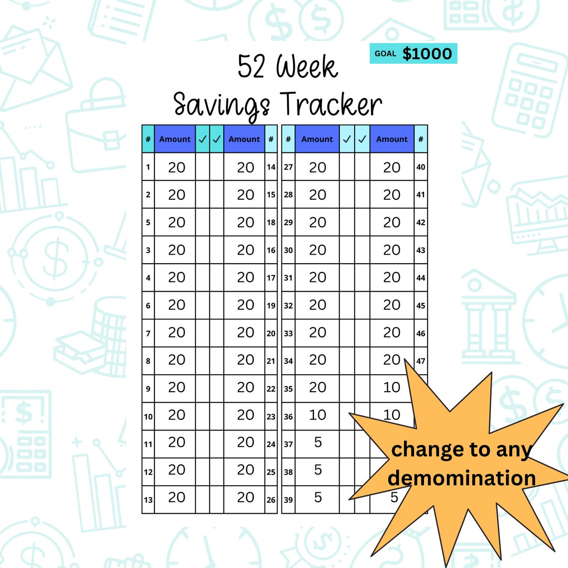EDITABLE Savings Tracker Editable Savings Tracker Weekly Savings ...
