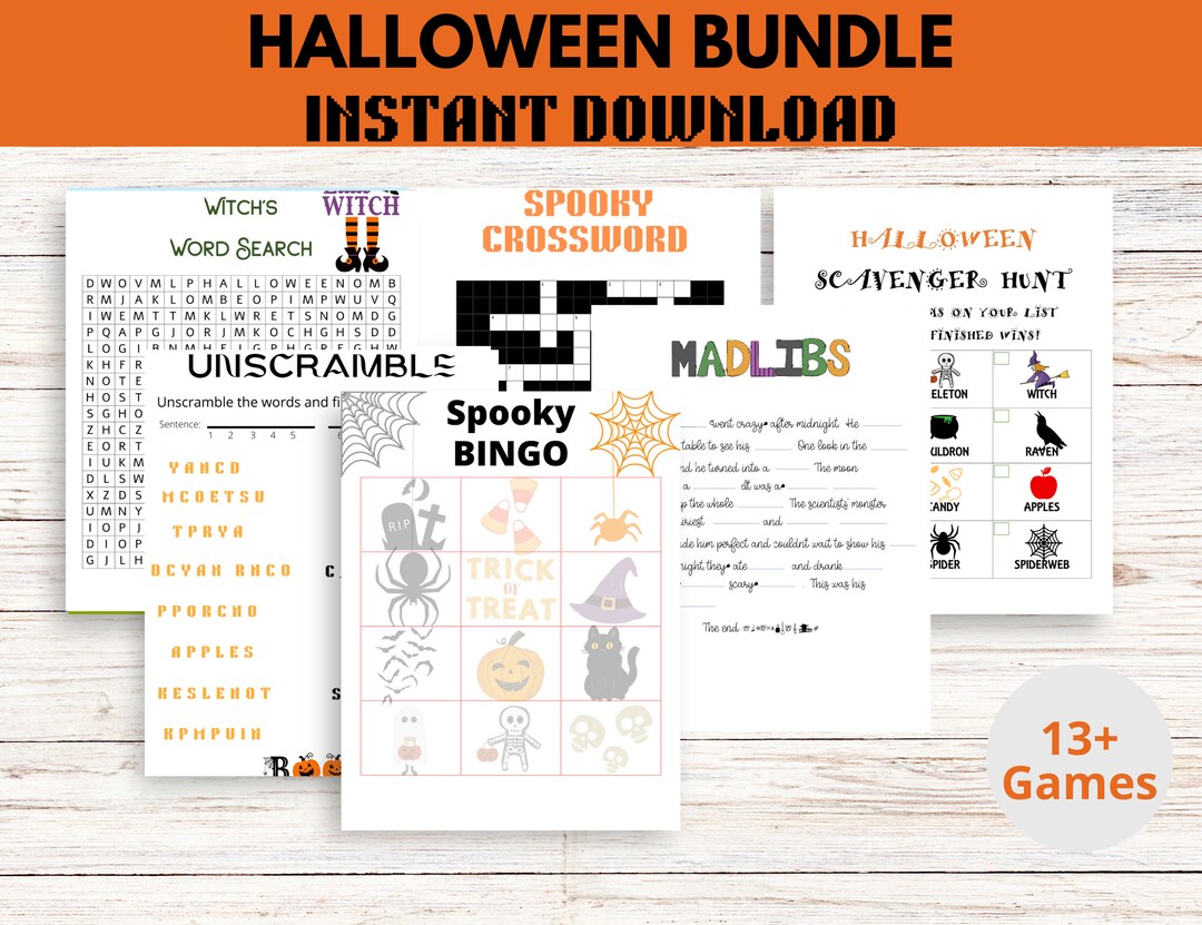 Halloween Games Printable Bundle: Bingo, Scavenger Hunt, and More ...