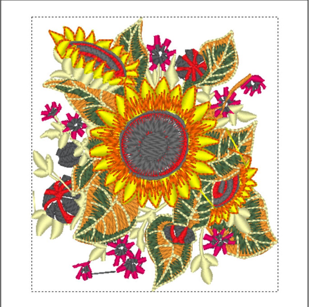 Sunflower & Leaves Embroidery PES Digital File - Etsy