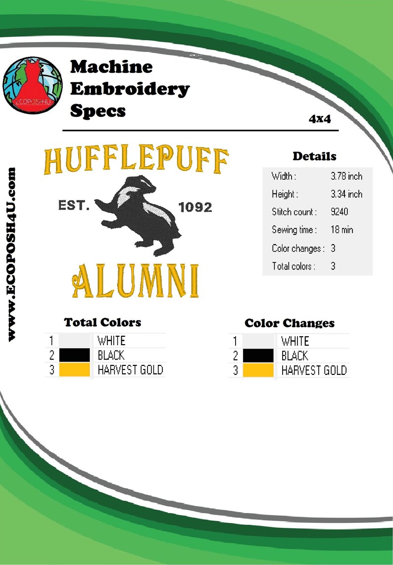 Hufflepuff Alumni Hogwarts Harry Potter Embroidery Digital File - Etsy