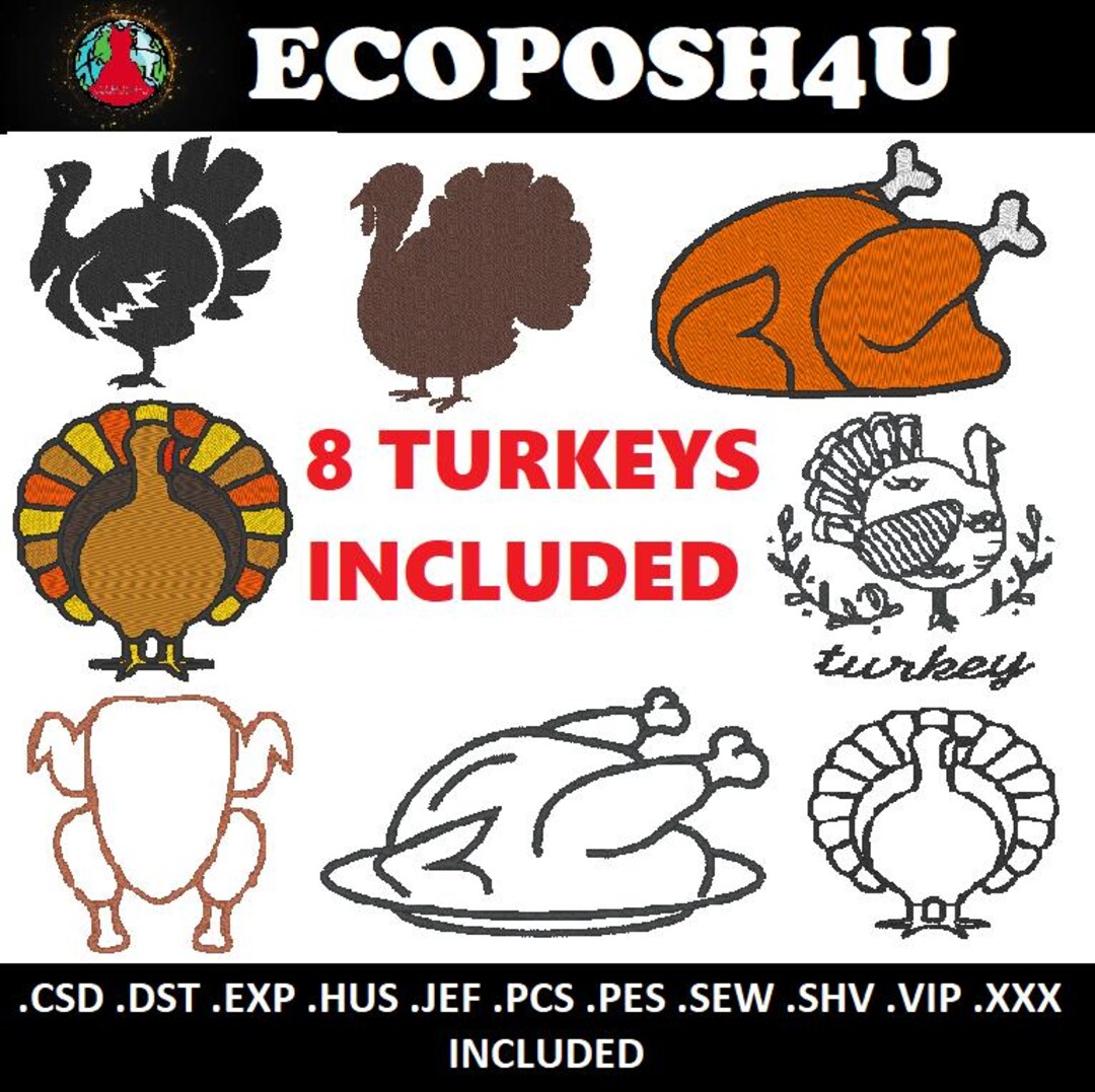 Turkey Embroidery Designs Digital Files 8 Included - Etsy