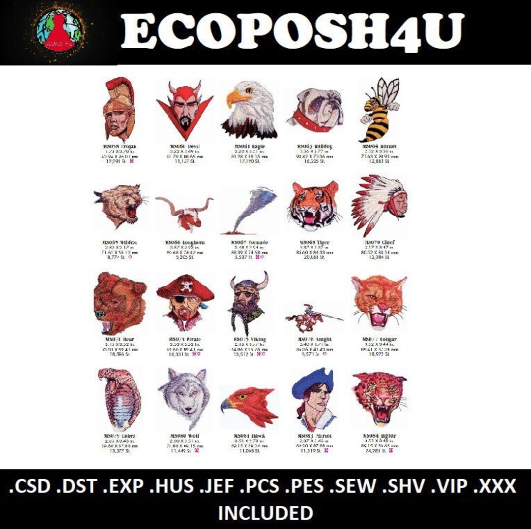 Mascots Embroidery Digital File Pack - Etsy
