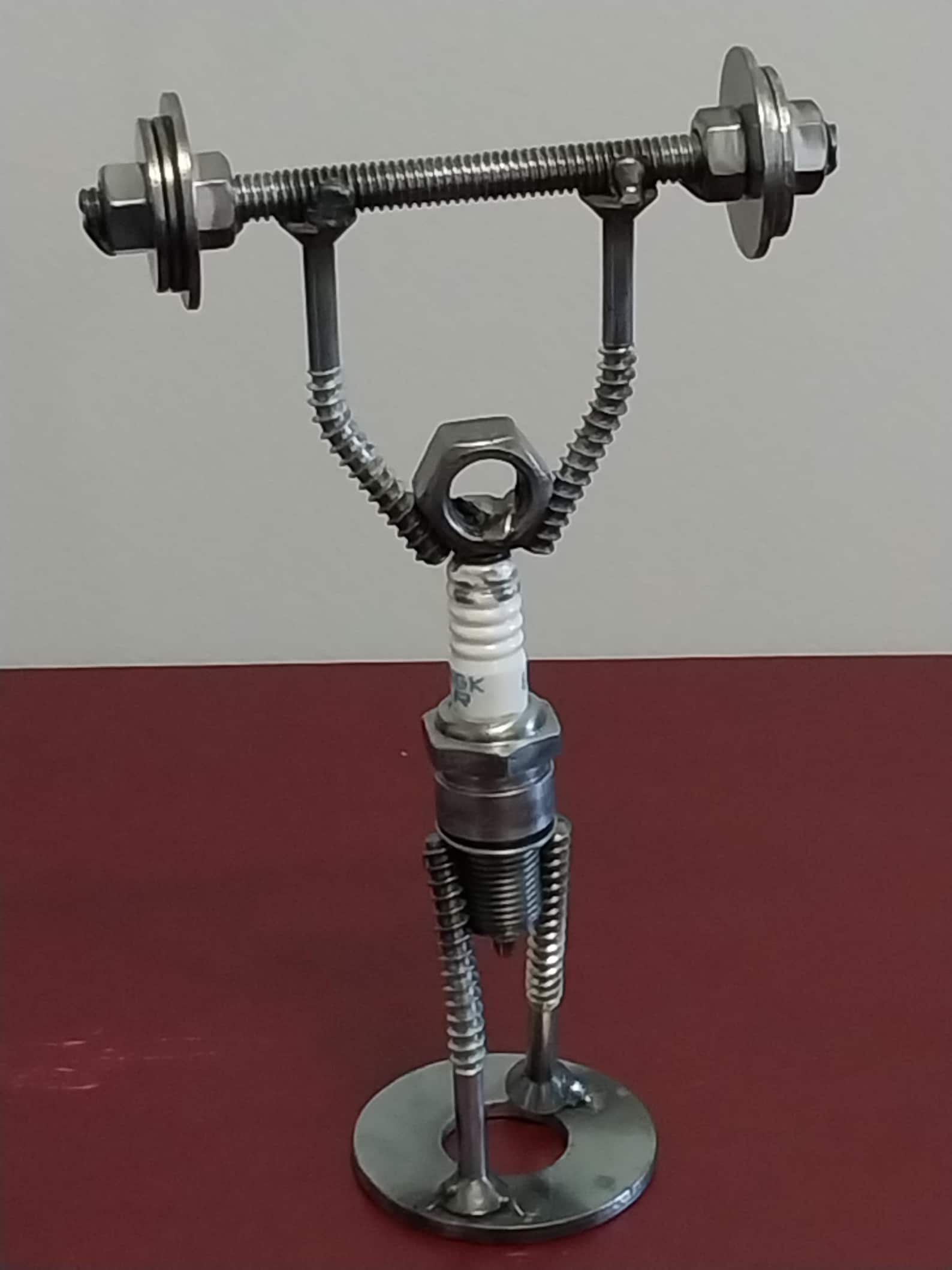 Weight Lifter Figurine Welded Upcycled Metal Spark Plug Art Fitness ...