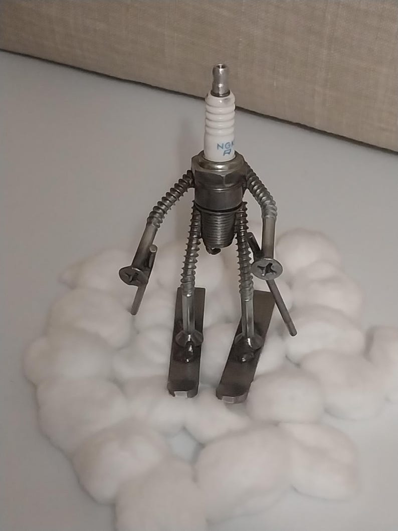 Upcycled Metal Skier Figurine: Spark Plug Art Decor - Etsy