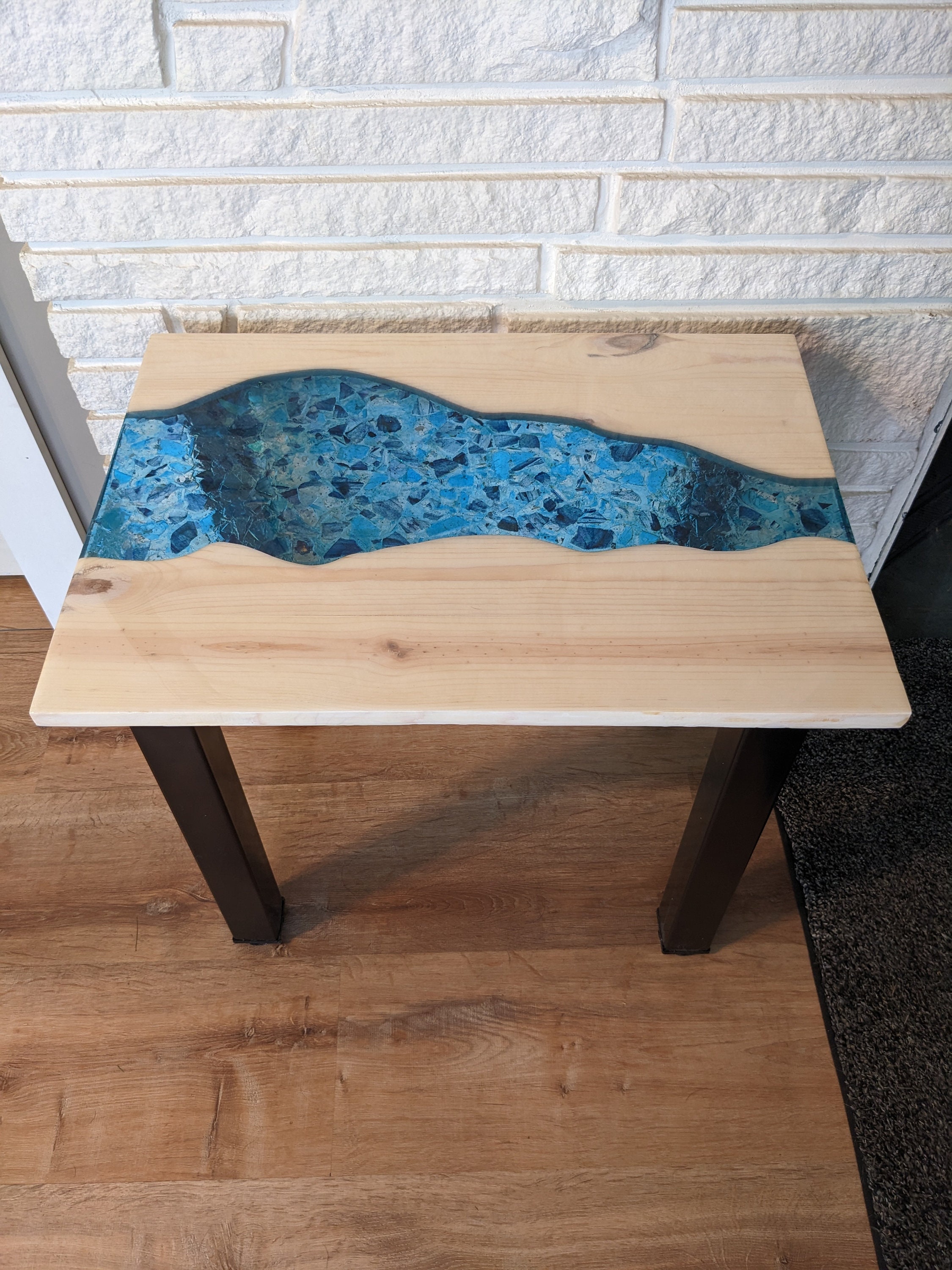 Epoxy Resin & Glass River Table, Custom, Hand Made, Whitewash, End ...