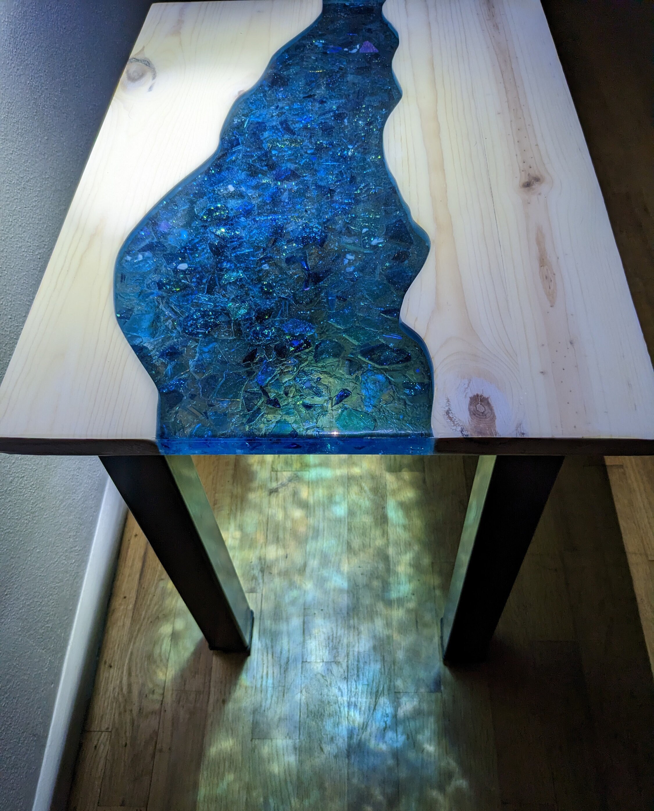 Epoxy Resin & Glass River Table, Custom, Hand Made, Whitewash, End ...