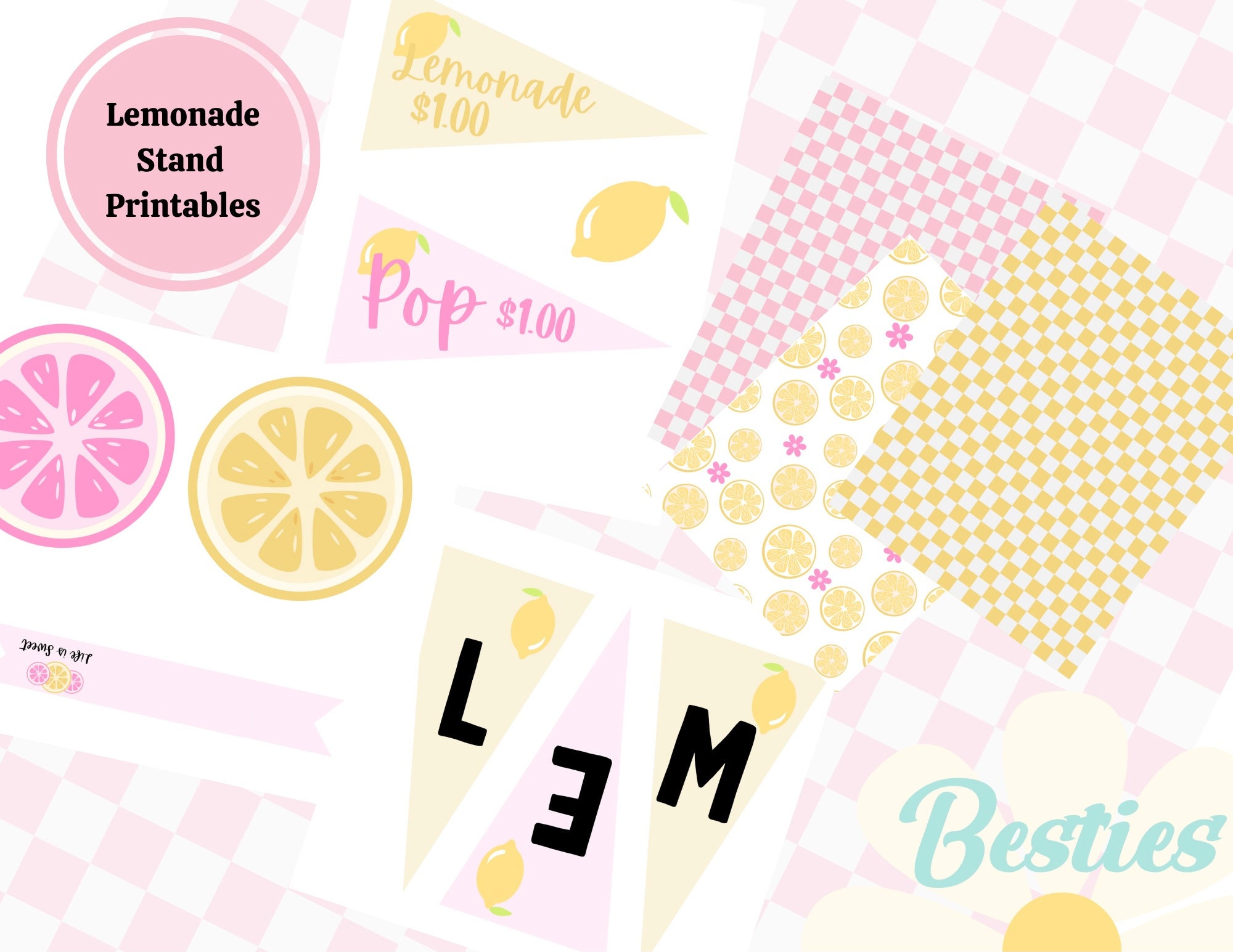 Lemonade Stand Printables | Banner, Pennant Flags, Paper Backgrounds ...
