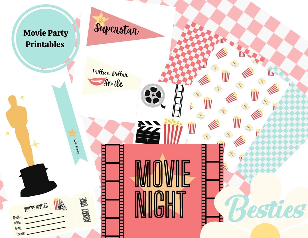 Movie Night+ Party Printables | Banner, Pennant Flags, Paper ...