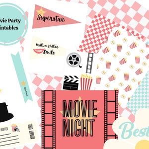 Movie Night+ Party Printables | Banner, Pennant Flags, Paper ...