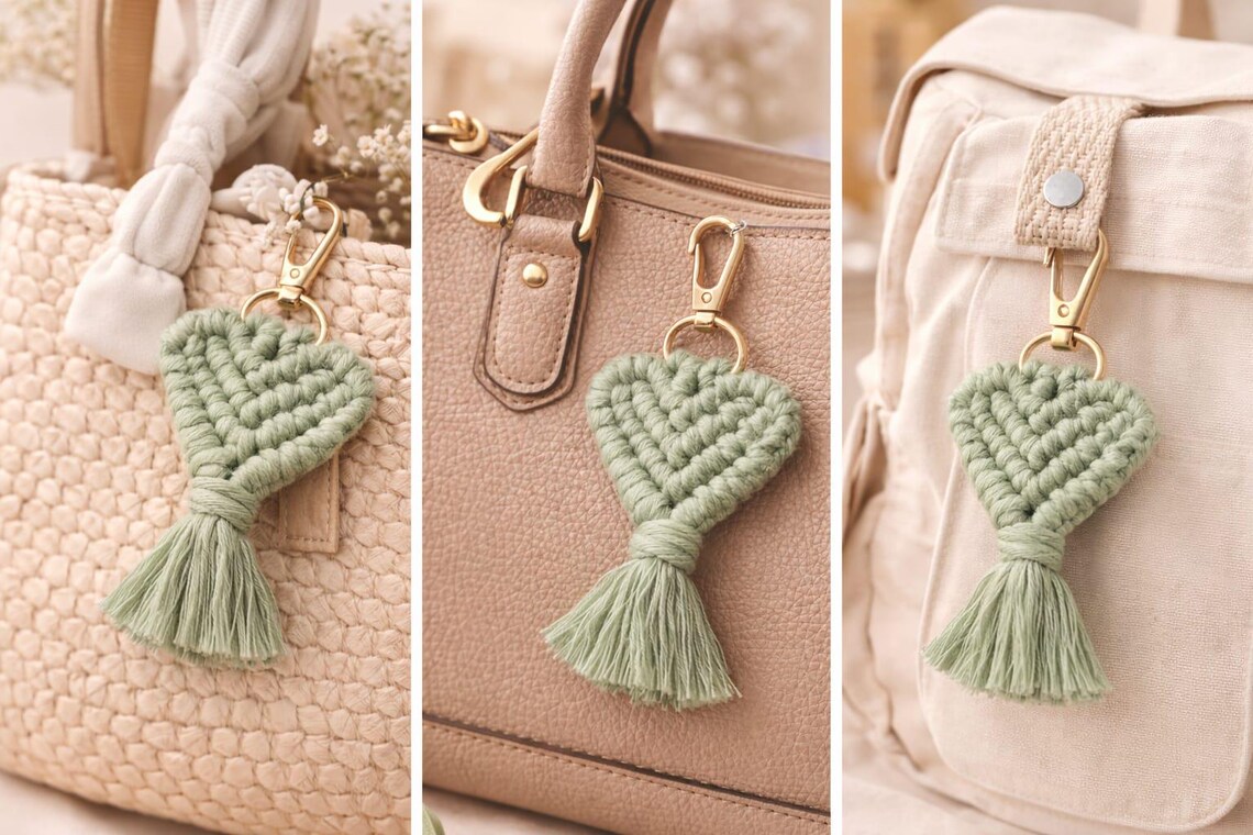 Digital Download Video& Pdf Macrame Heart Keychain, Macrame Bag Charm ...