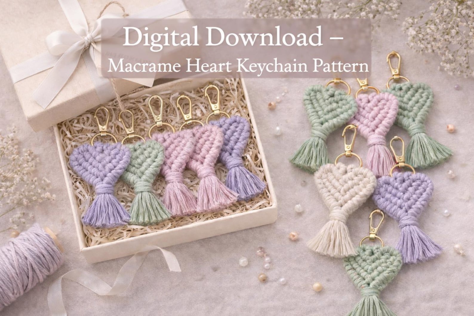 Digital Download Video& Pdf Macrame Heart Keychain, Macrame Bag Charm ...