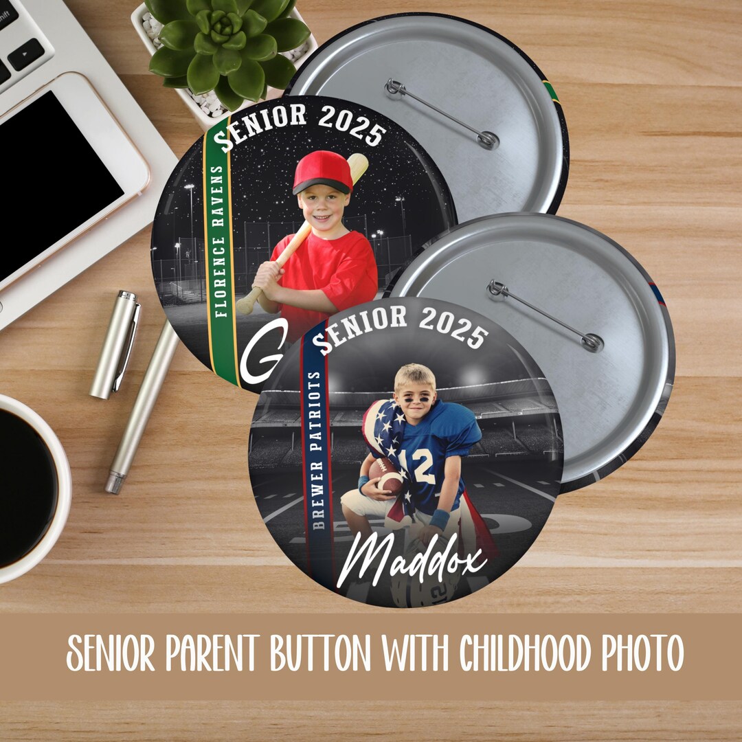 Senior Mom Button Pin Spirit Button Senior 2025 Little League Photo for ...