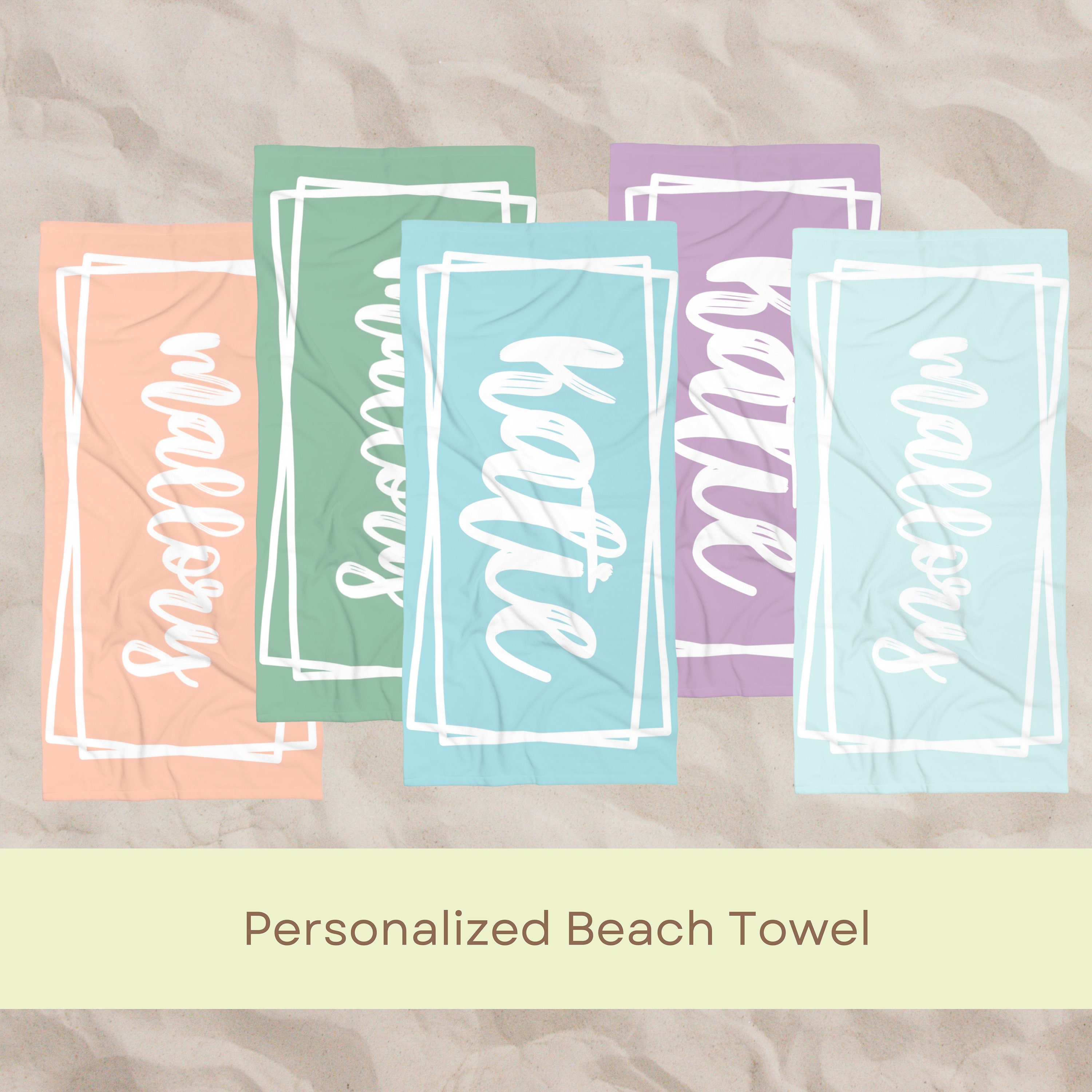 Swim Towel Pastel Color Towel With Name Summer Birthday Gift Girls ...