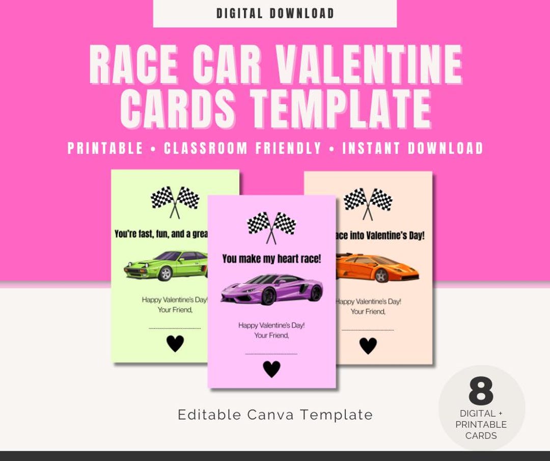 Race Car Valentine Cards for School | Toy Car Classroom Valentines ...