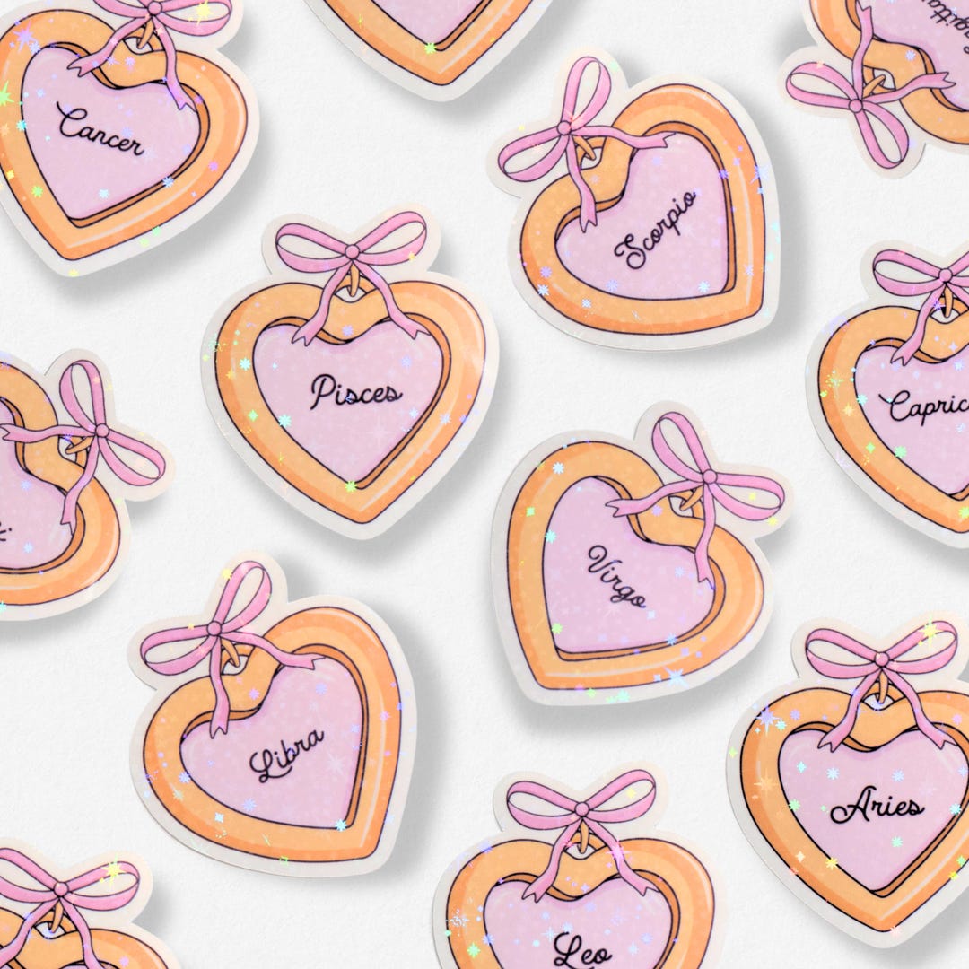 Zodiac Sign Heart Locket Holographic Sticker | Cute Coquette Astrology ...