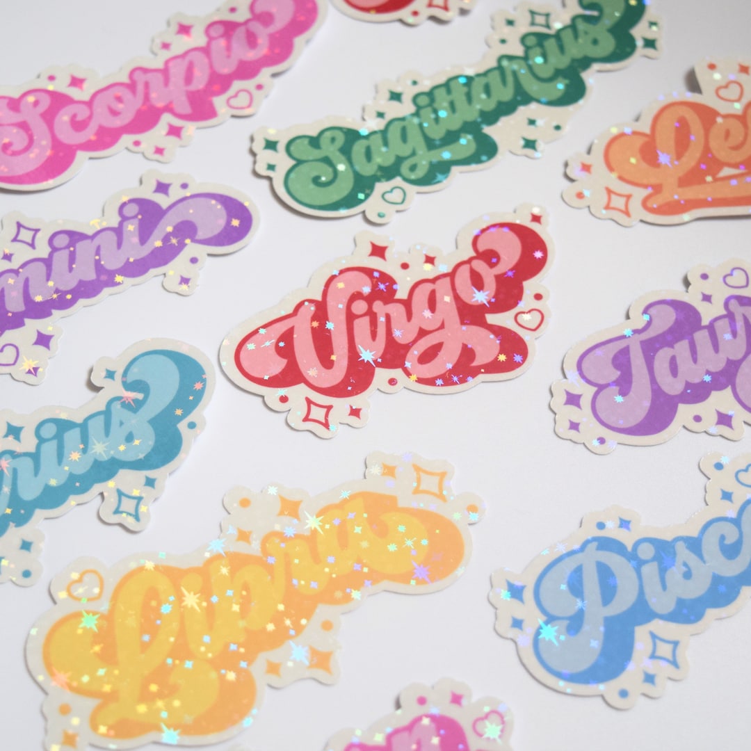 Zodiac Sign Holographic Sticker | Cute Retro Astrology Sign Sticker for ...