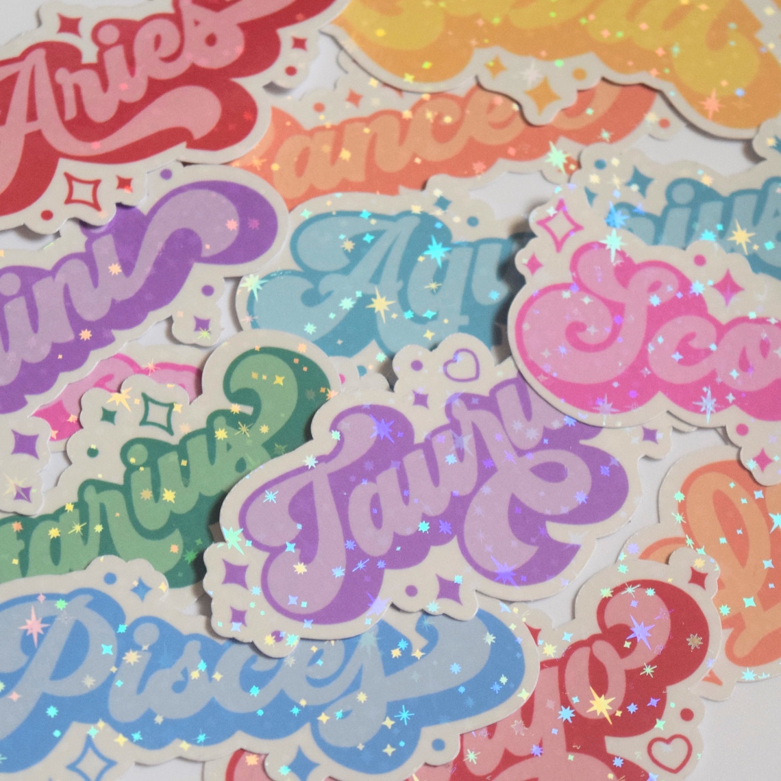 Zodiac Sign Holographic Sticker Cute Retro Astrology Sign - Etsy