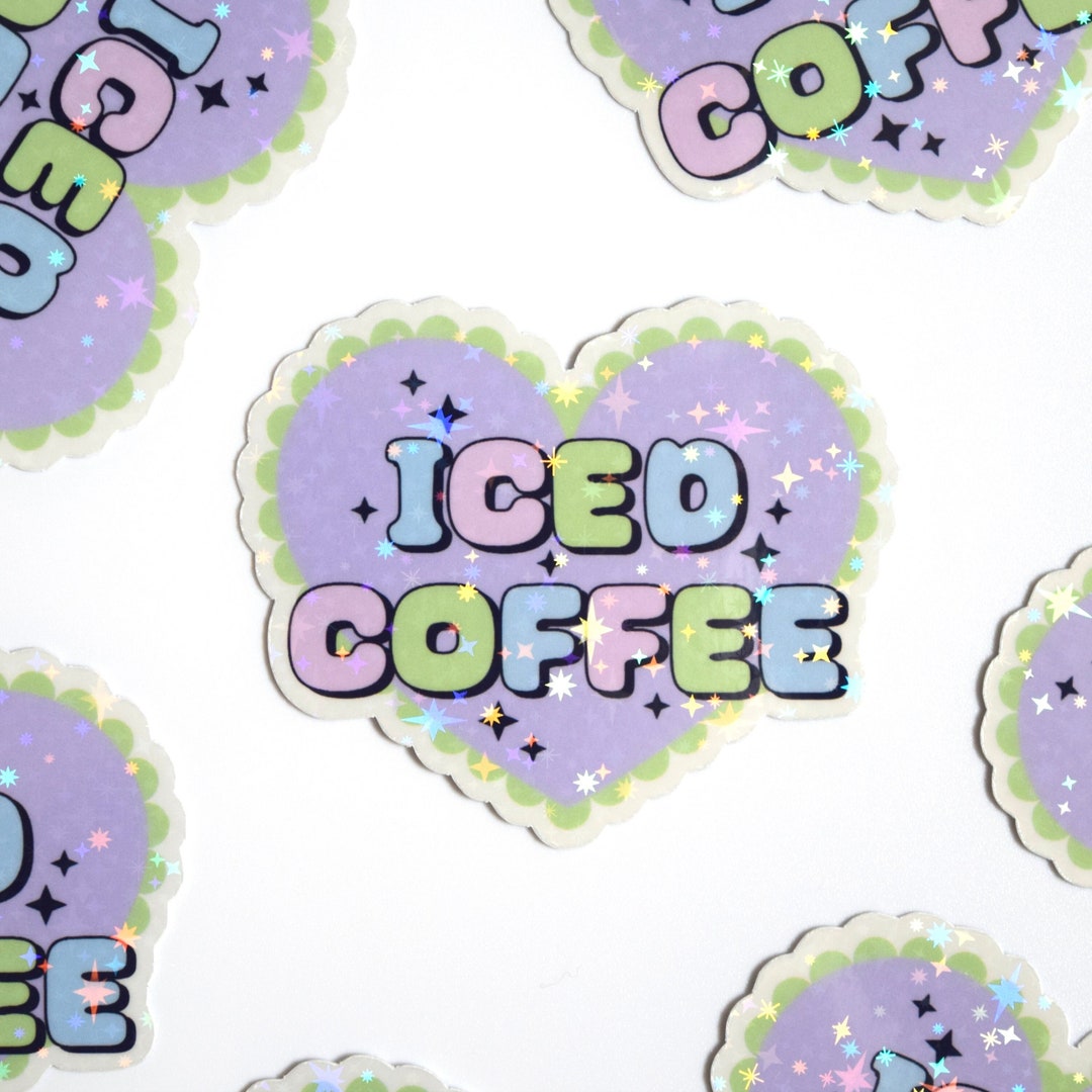 Iced Coffee Heart Holographic Sticker | Iced Coffee Lover Sticker for ...