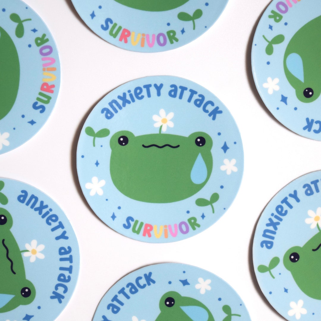 Anxiety Attack Survivor Frog Sticker | Cute Funny Mental Health Sticker ...