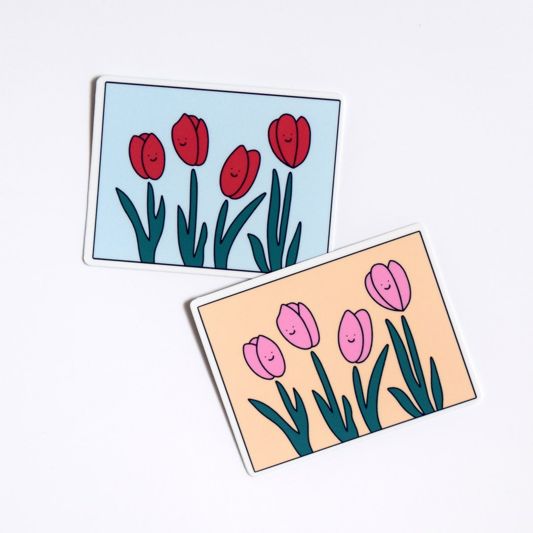 Retro Happy Tulips Sticker | Cute Trendy Flower Sticker for Laptop ...