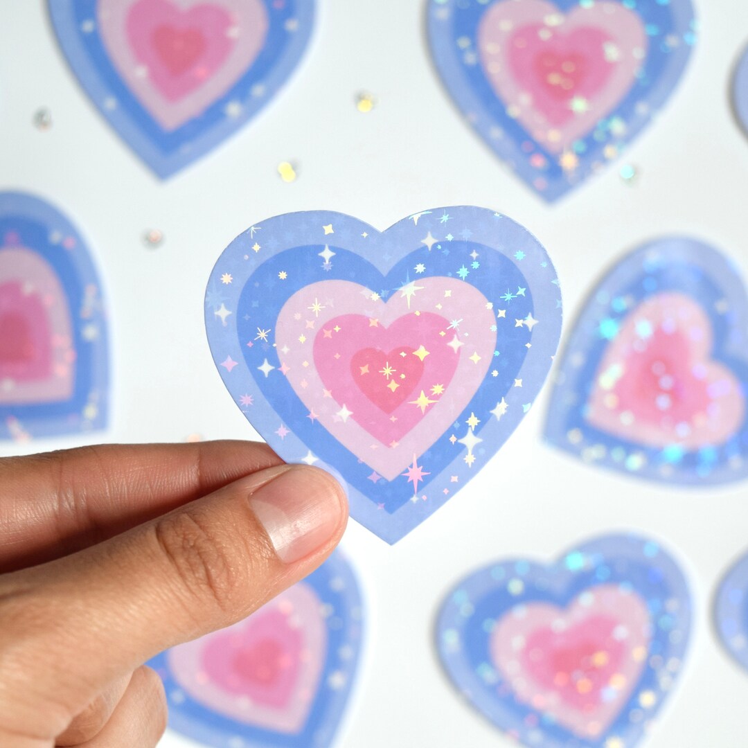 Y2k Aesthetic Heart Holographic Sticker | Cute Purple Pink Heart ...