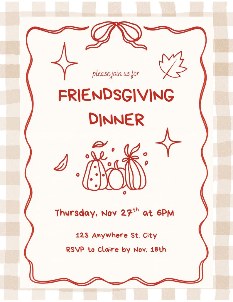 Editable Friendsgiving Dinner Invitation: Rustic Fall Party (digital ...