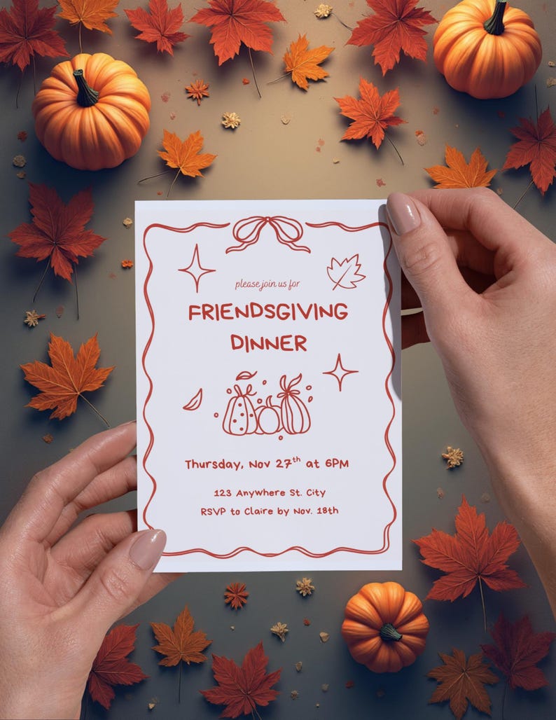 Editable Friendsgiving Dinner Invitation: Rustic Fall Party (digital ...