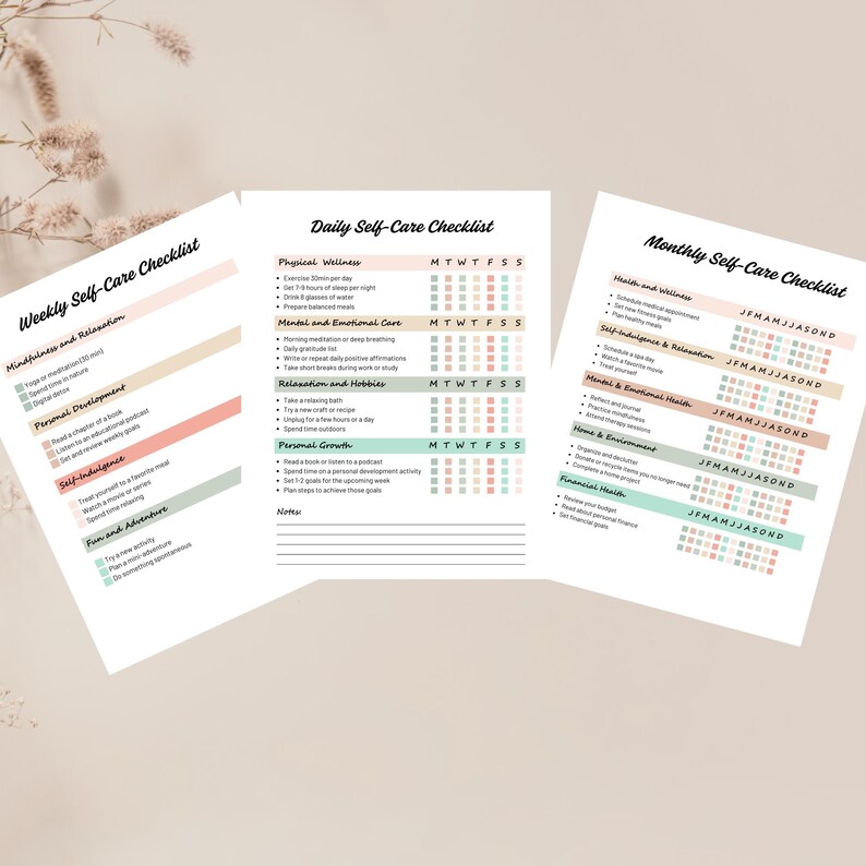 Self-care Checklists: Printable Set for Daily, Weekly & Monthly - Etsy