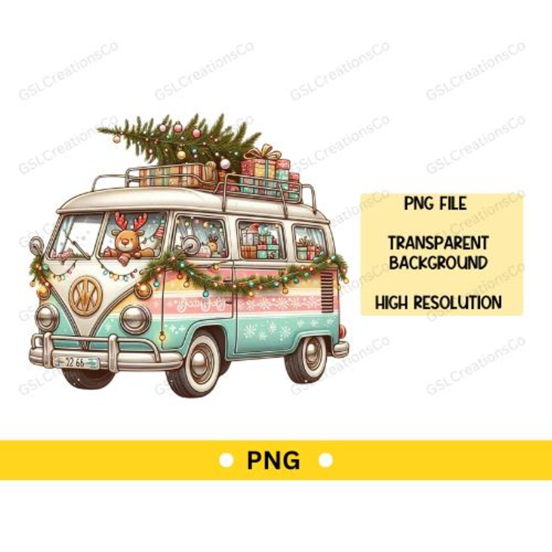 Vintage Christmas Camper Van PNG Clipart, Holiday Digital Art, Festive ...