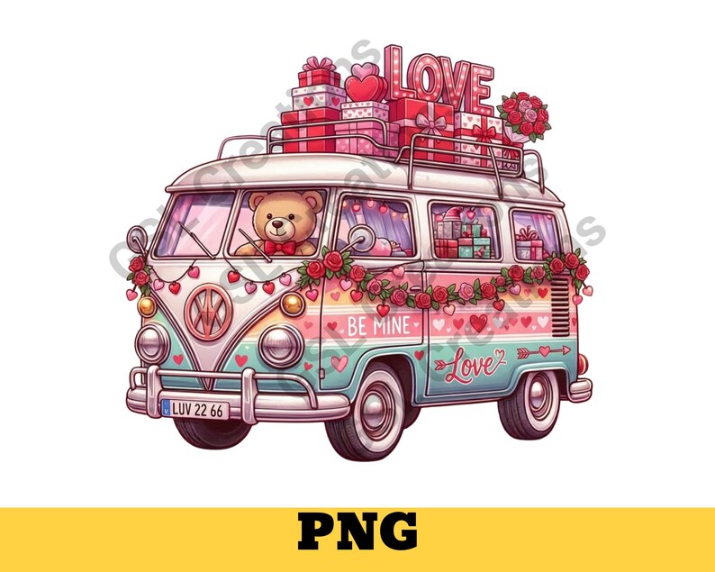 Valentine Camper Van PNG. Cute Love Bear Design - Etsy