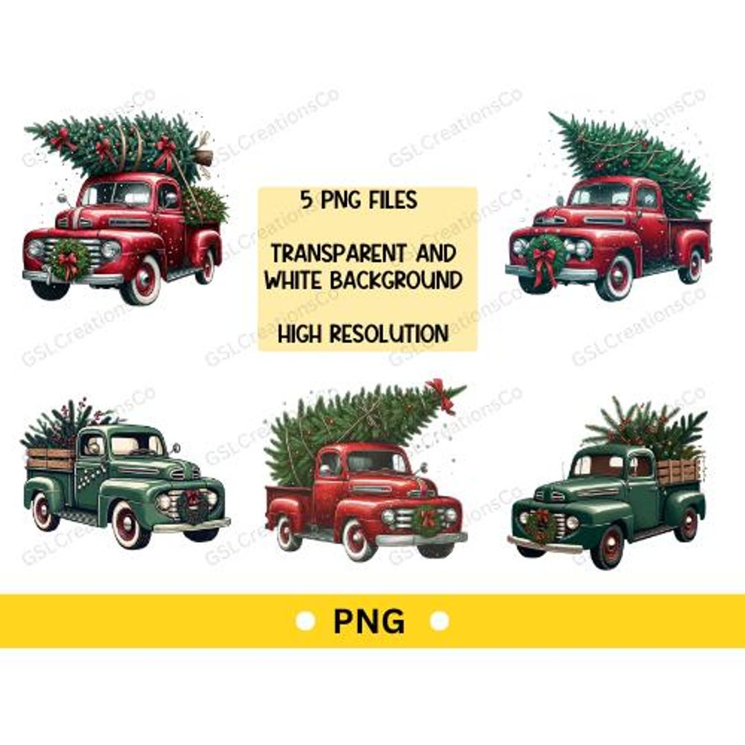 Christmas Tree Truck PNG Clipart, Vintage Red Truck With Tree, Holiday ...