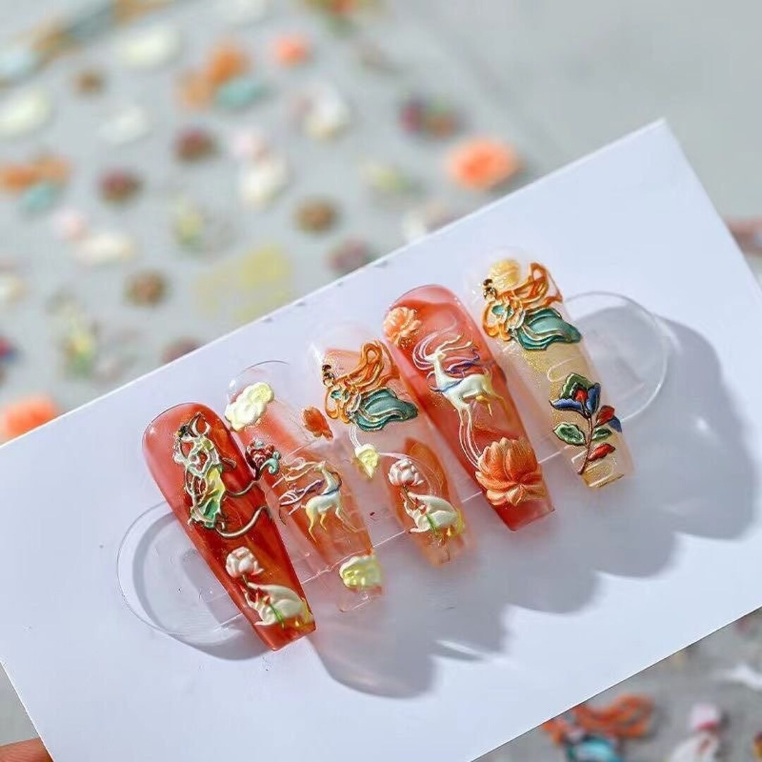 Premium Chinese Style Press on Nailscharm Fake Nailsreusable - Etsy