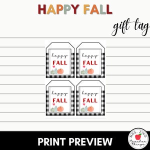 Printable Fall Gift Tag | Happy Fall Plaid & Pumpkins Gift Tag for ...