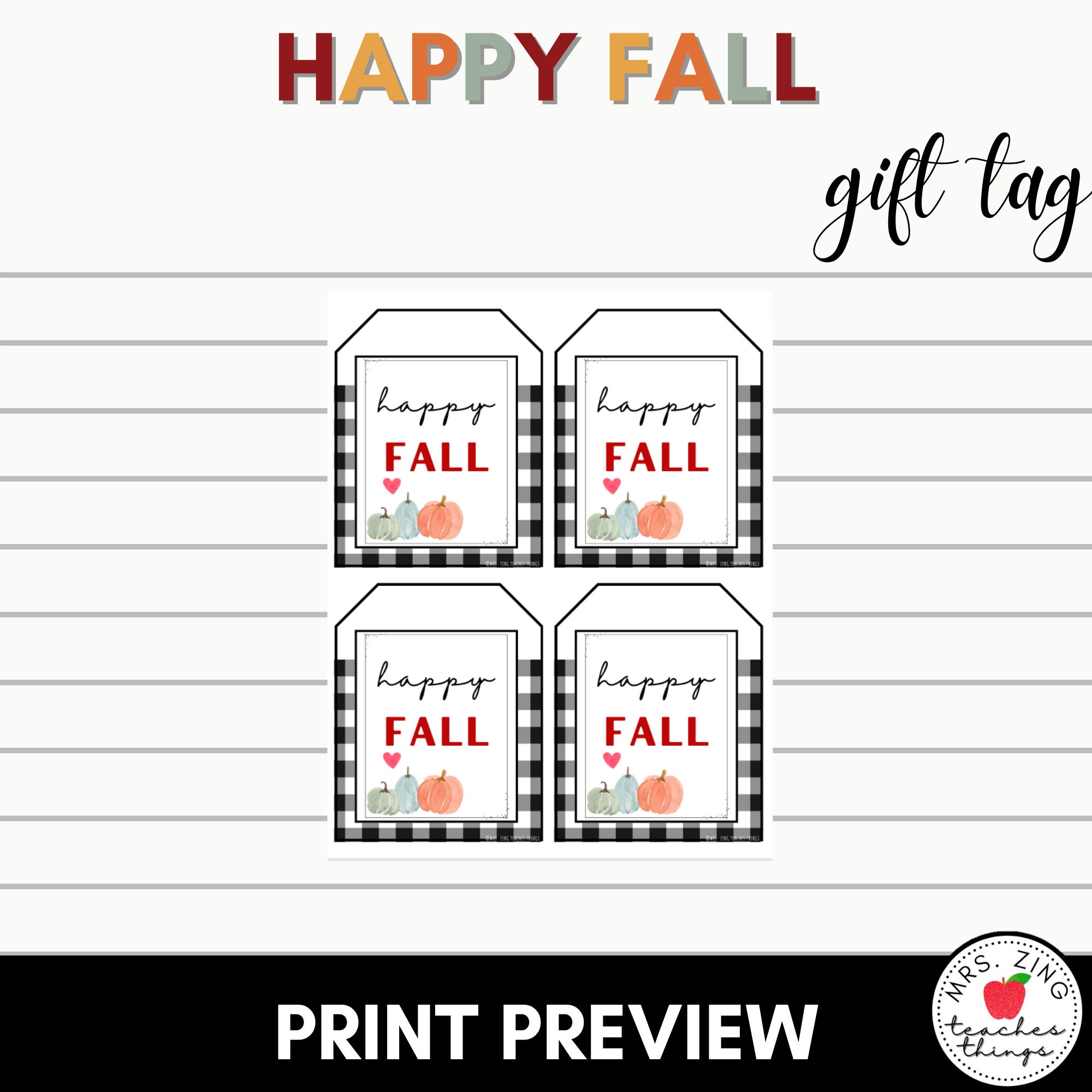 Printable Fall Gift Tag | Happy Fall Plaid & Pumpkins Gift Tag for ...