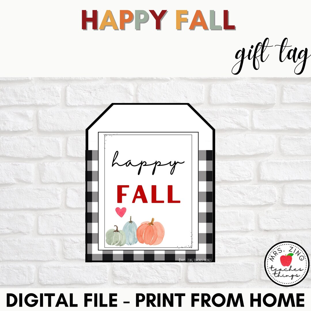 Printable Fall Gift Tag | Happy Fall Plaid & Pumpkins Gift Tag for ...