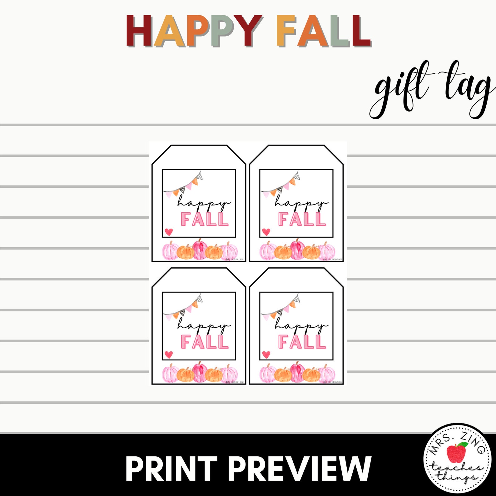 Printable Fall Gift Tag Happy Fall Gift Tag for Teachers - Etsy