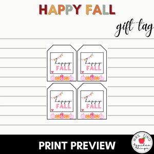 Printable Fall Gift Tag | Happy Fall Gift Tag for Teachers - Etsy