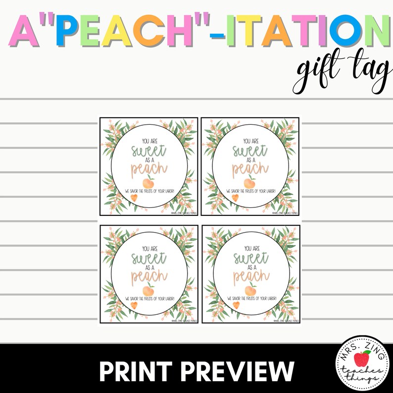 Printable Appreciation Gift Tag | Sweet as a Peach Gift Tag for ...