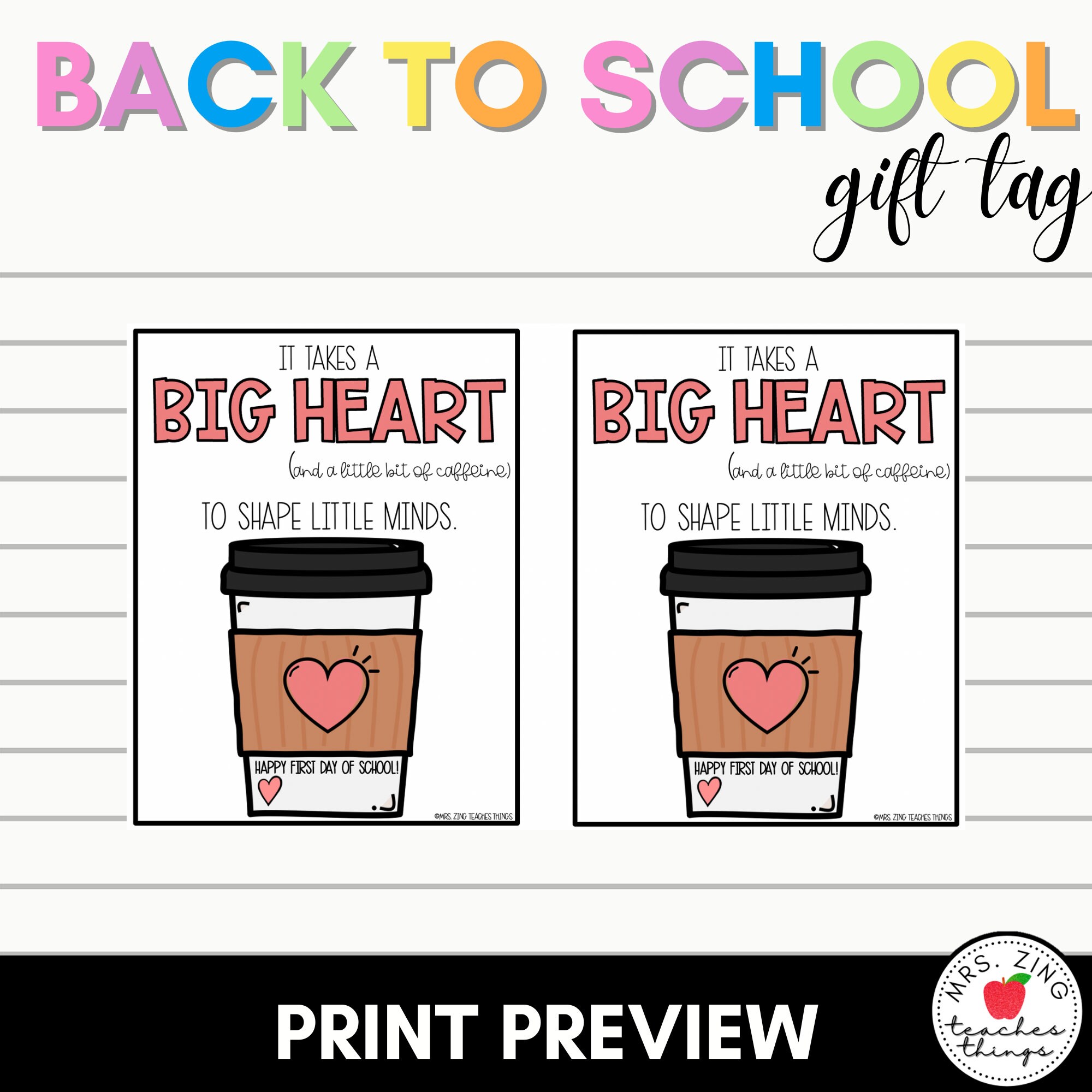 Printable Back to School Gift Tag | Coffee Gift Tag | BIG Hearts Gift ...